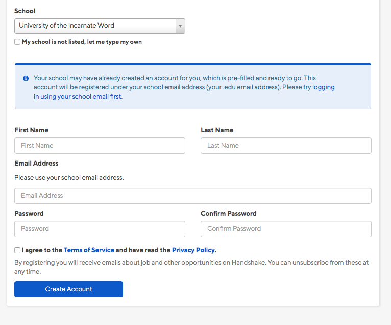 Handshake | Career Services | University of the Incarnate Word